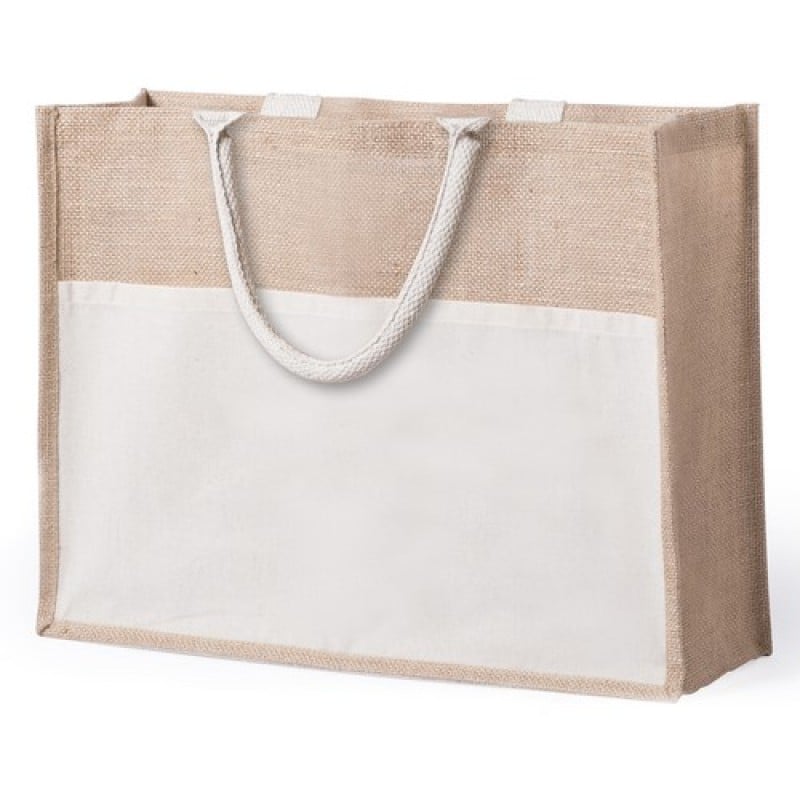 Cekon tas 44.5 x 34 x 15 cm - jute/katoen - 220 g/m² - korte witte ...