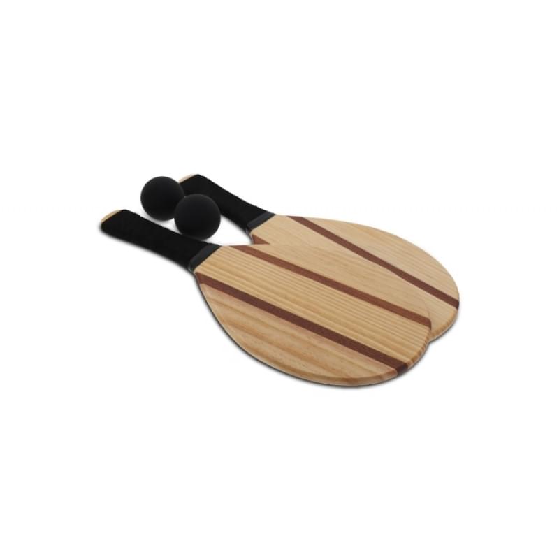 Frescoball strandset - hout - verpakt in katoenen pouch bedrukken ...